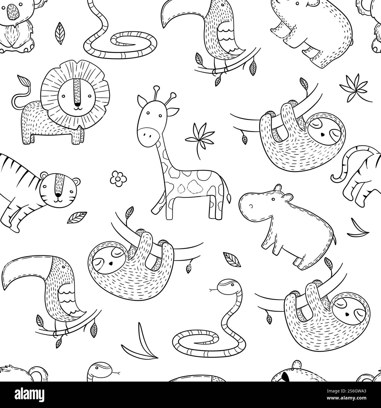 Jungle pattern. African wild animals vector seamless background. Tiger ...