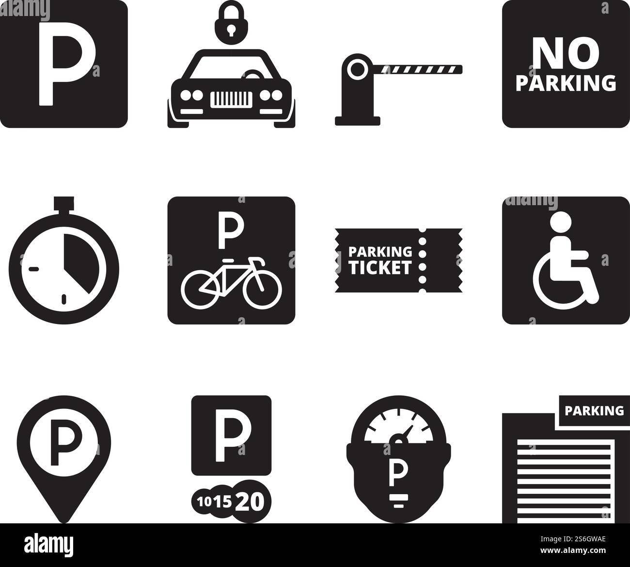 Parking icon. Transportation silhouette symbols cars bikes cash garage ...