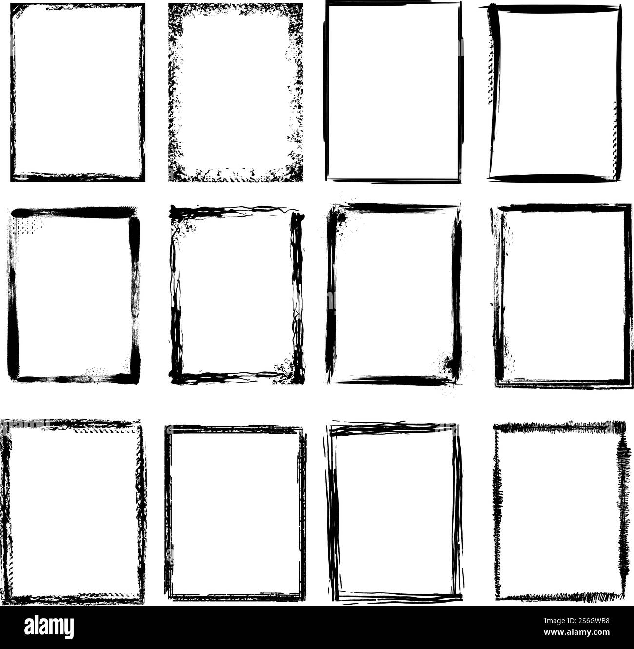 Grunge frames. Scratchy sketched shapes for graphic design projects ...