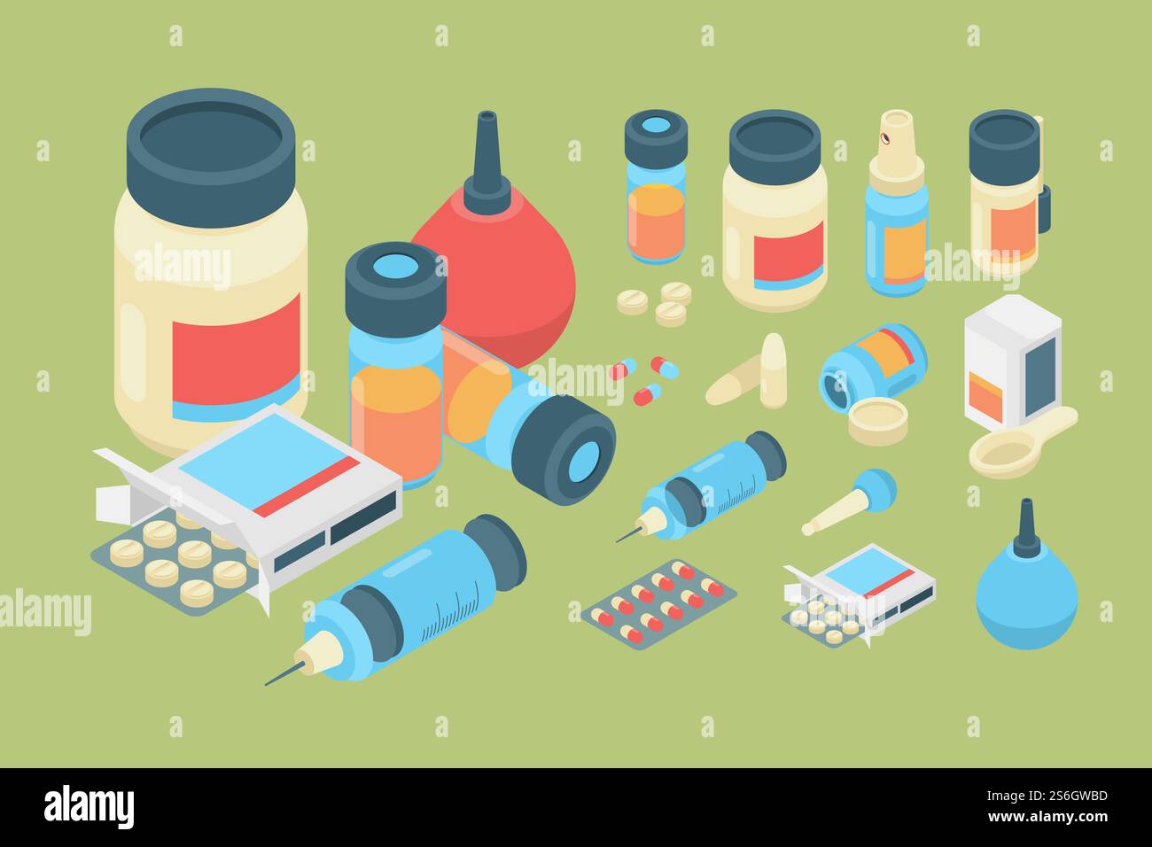 Pharmacy isometric. Medicine healthcare drugs and pills medication ...