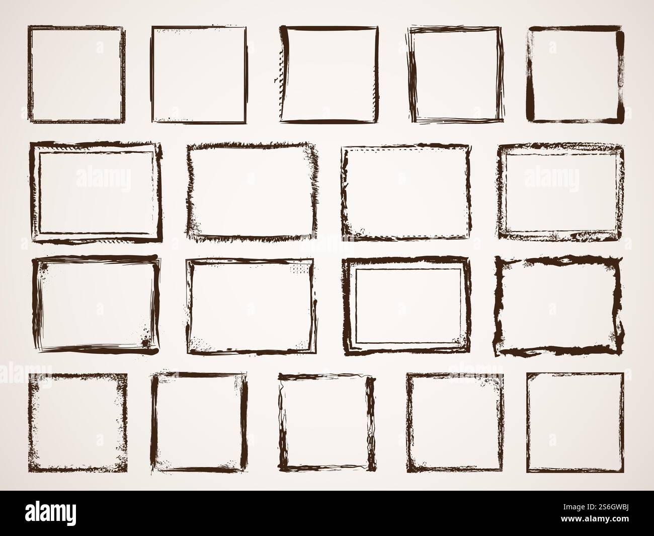 Grunge borders. Damage framing scratchy shapes brushes style vector ...