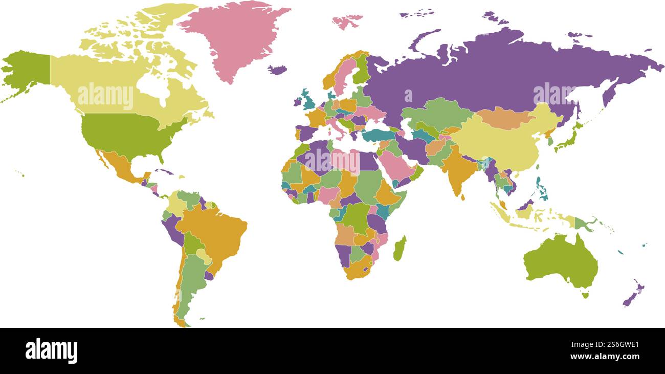 Political map. Worlds countries on colored graphic map vector ...