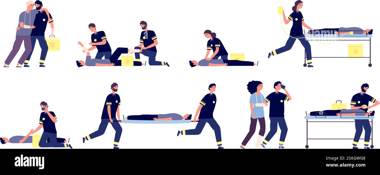 Paramedics. Medical emergency helping, first aid team. Ambulance services, paramedic and ...