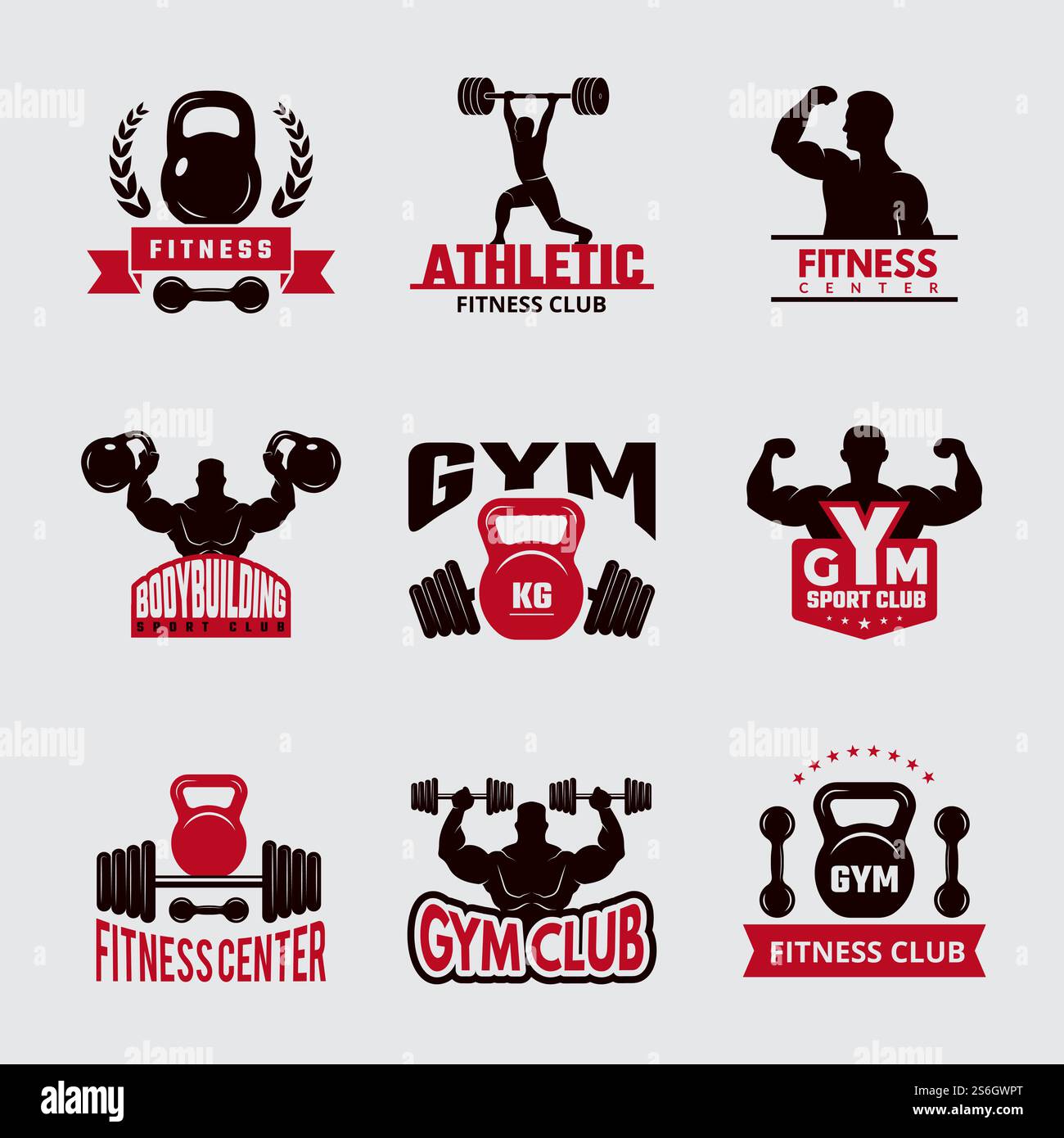 Gym fit badges. Sport fitness healthcare logo athletic club emblems ...