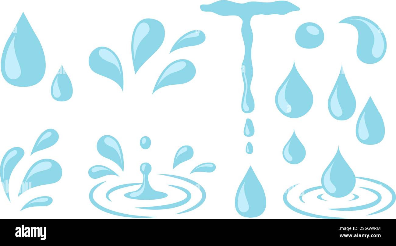 Water drops. Cartoon tears, nature splash elements. Isolated raindrop ...