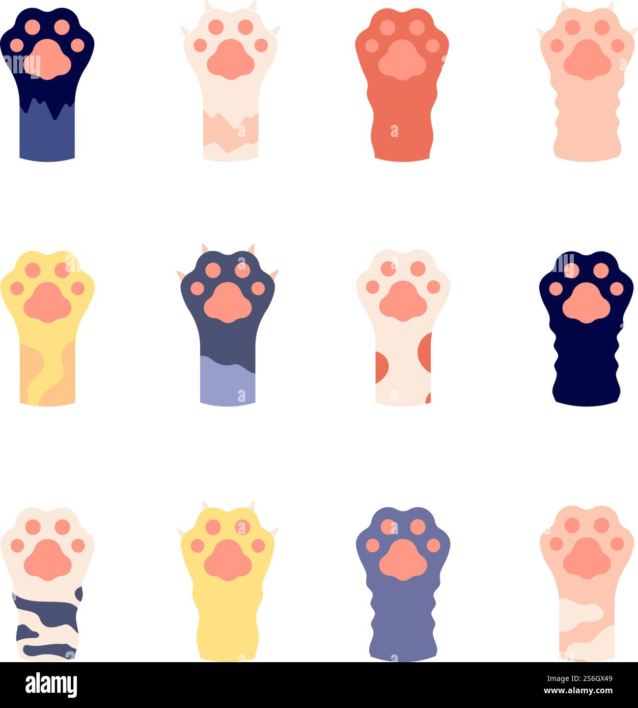 Cat foots. Animal paws close up. Flat wild kitty footprints with claws ...