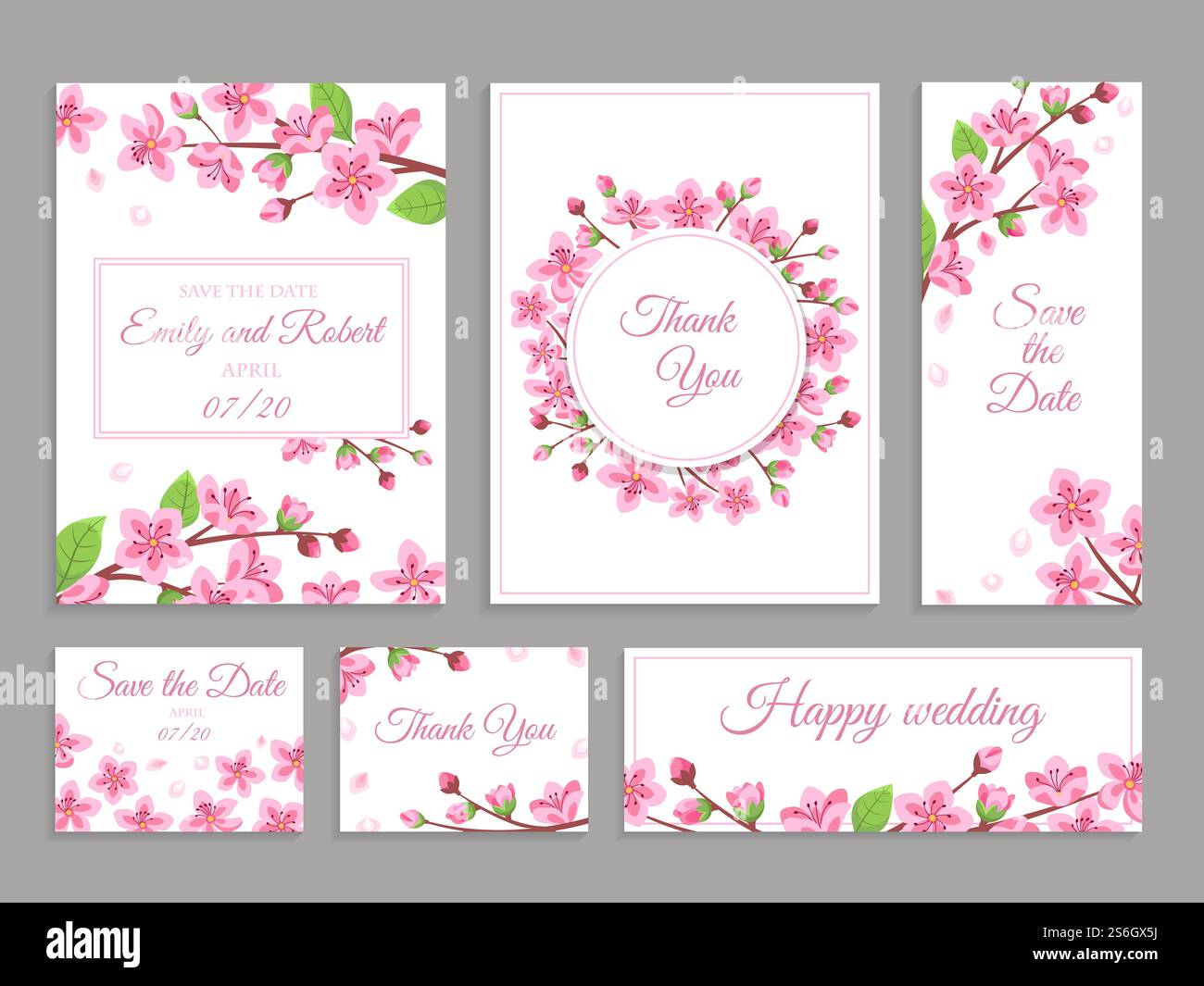 Sakura cards. Cherry blossom wedding invitation. Pink japanese chinese ...