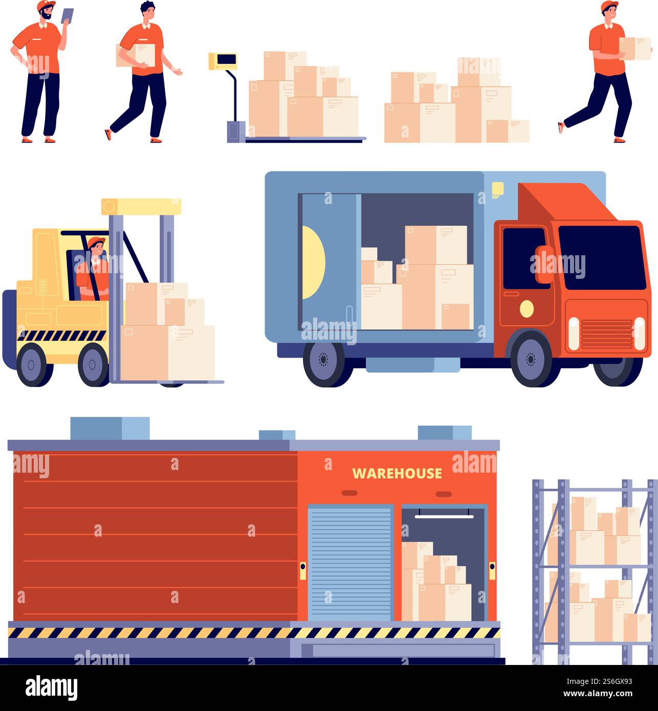 Warehouse. Isolated delivery truck stock unloading, transport. Cargo ...