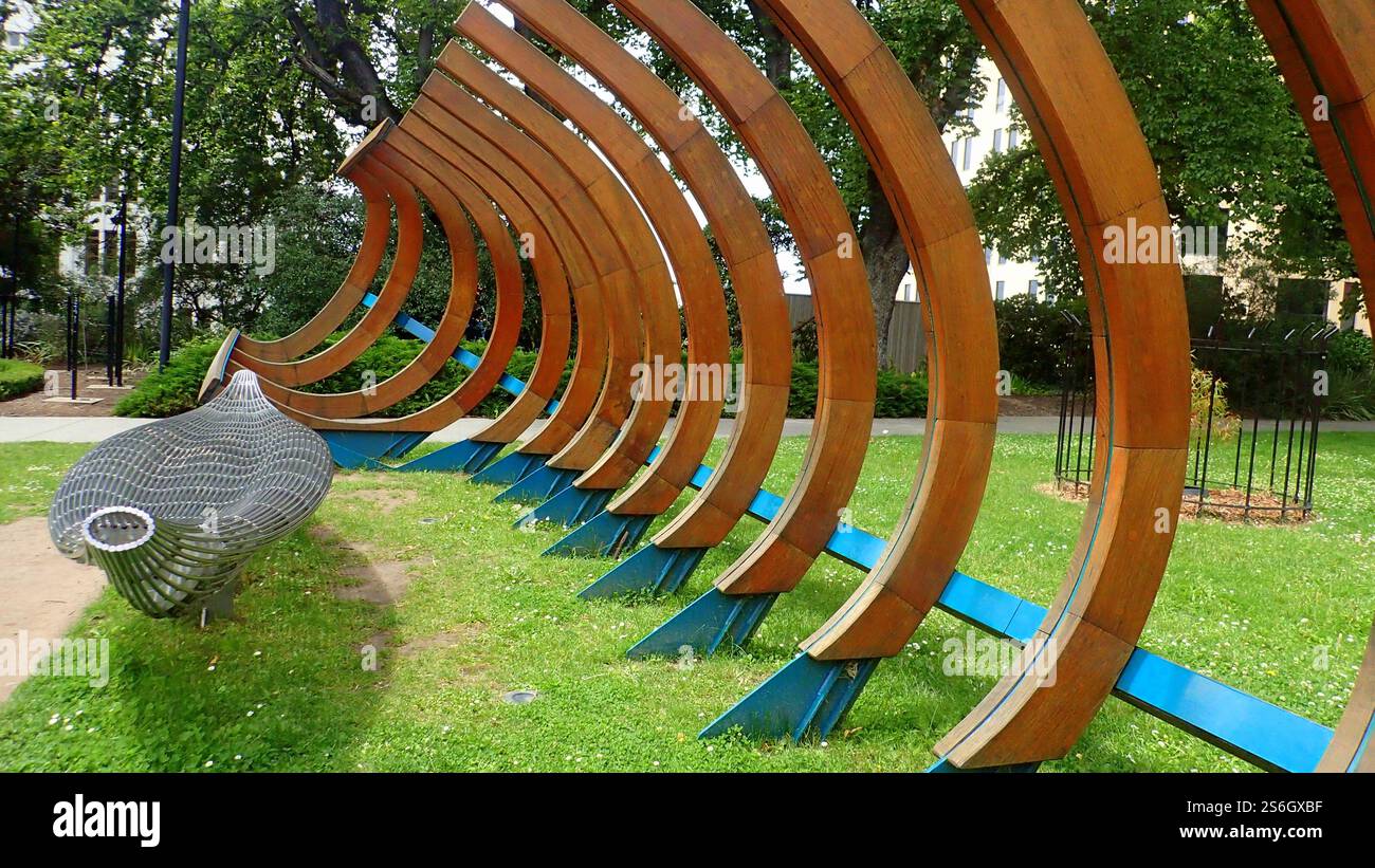 Nigel Helyer's 2018 sculpture of an Aboriginal bark canoe made in steel ...