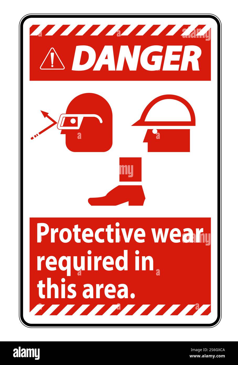 Danger Sign Protective Wear Is Required In This Area.With Goggles, Hard ...