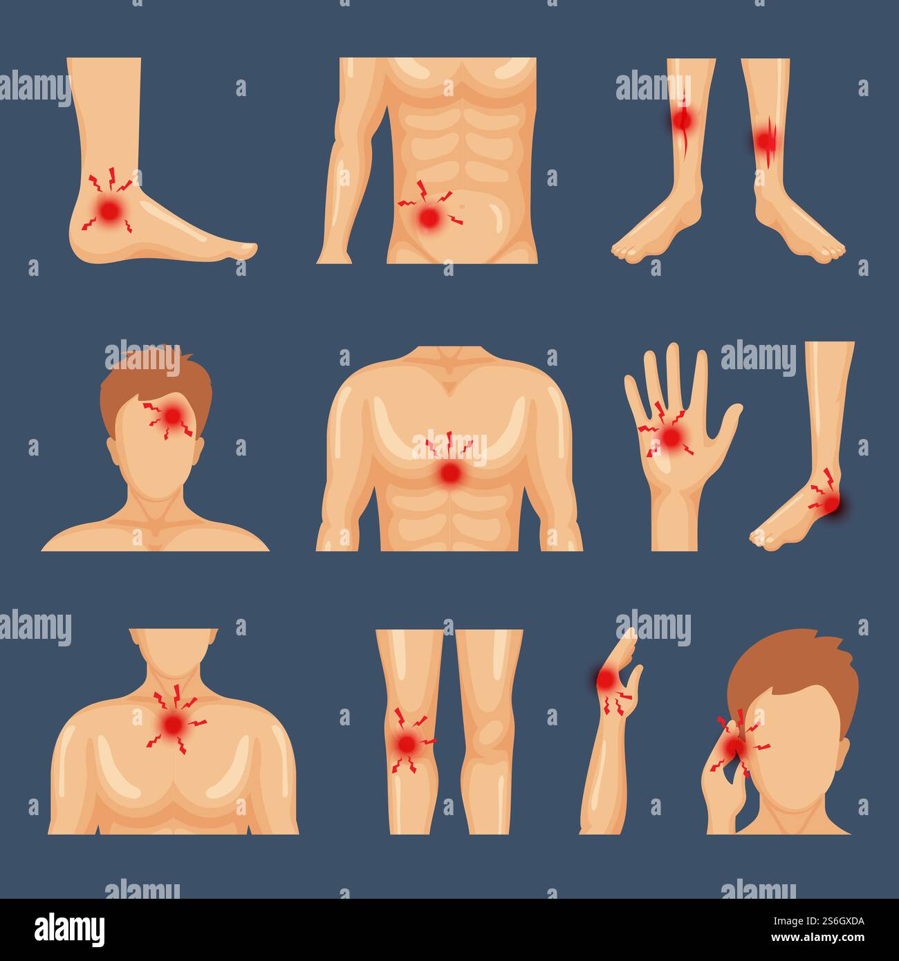 Physical injury. Body parts shoulders trauma pain legs healthy ...