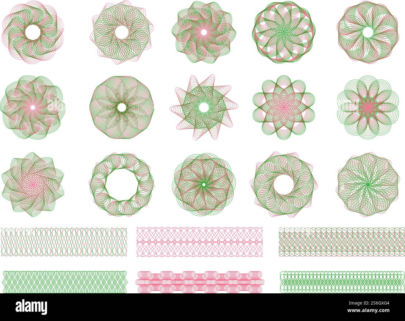 Guilloche collection. Engraving security watermarks shapes for ...