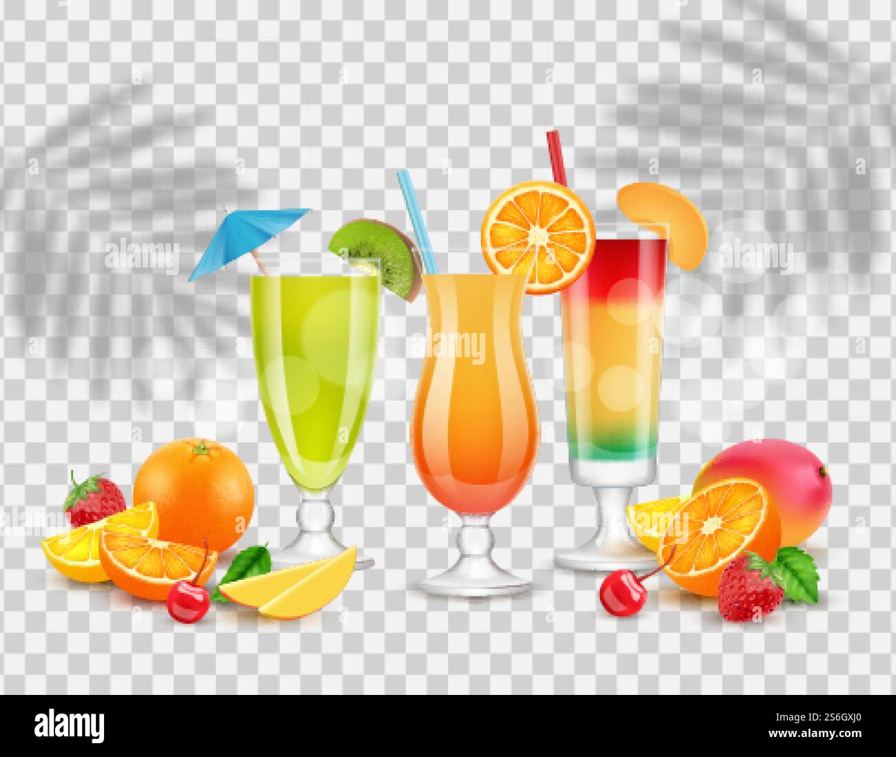 Sweet juices. Summer cocktails, fruits and berries. Isolated realistic ...