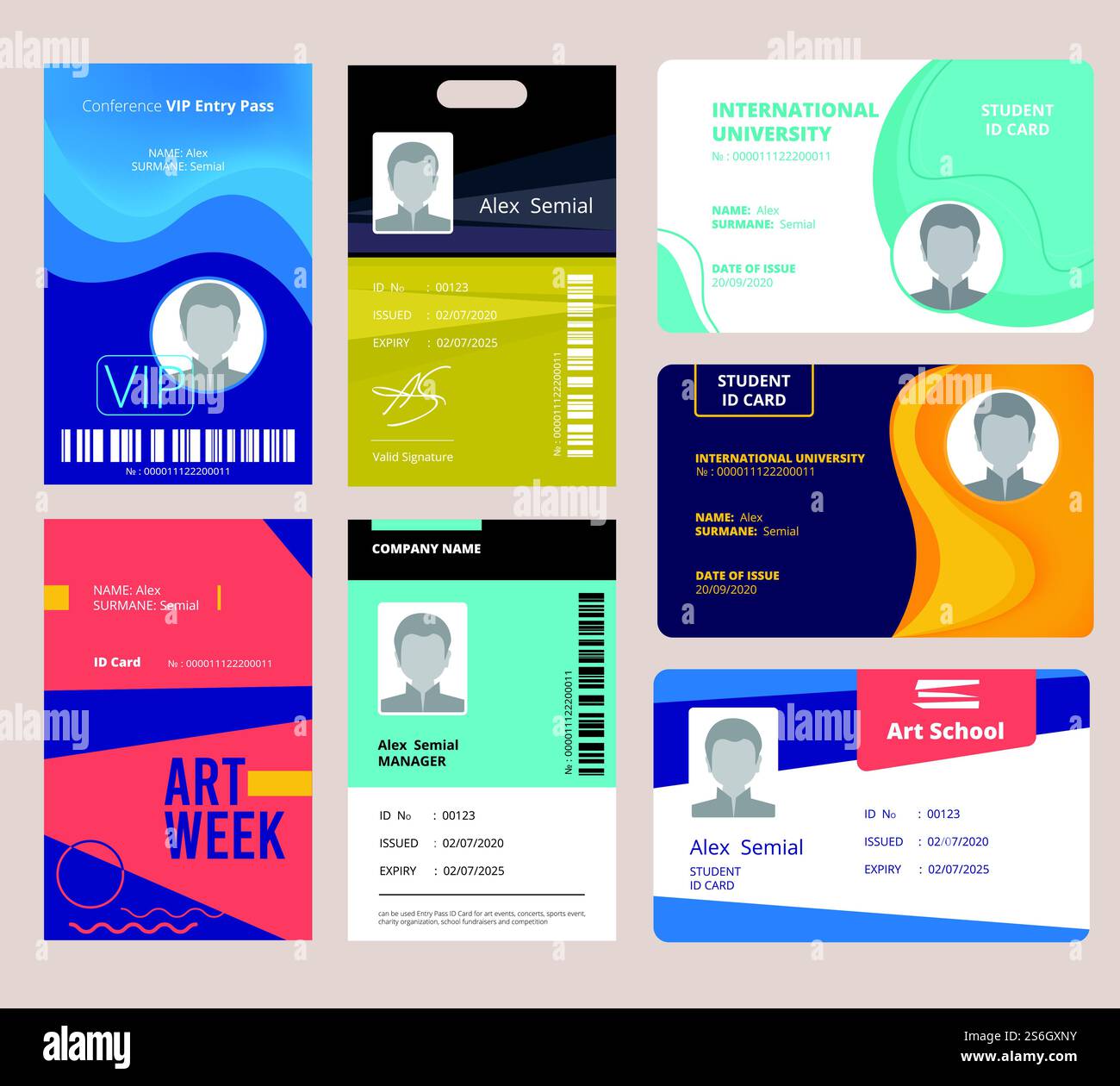 Id card template. Identification badge for male or female with name and ...