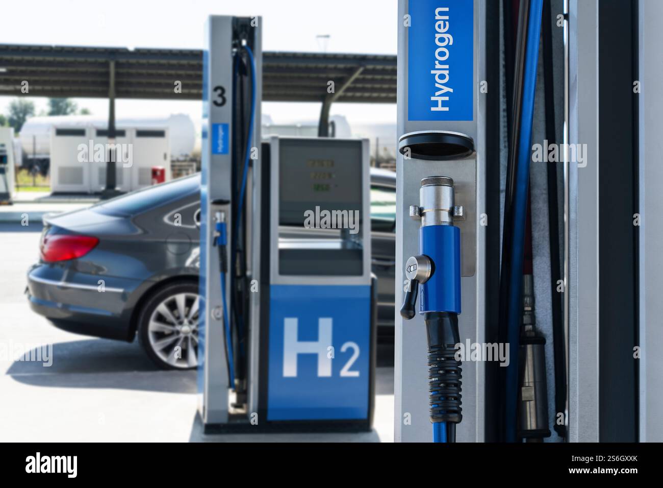 A hydrogen fueling station. Refueling car with hydrogen fuel Stock ...