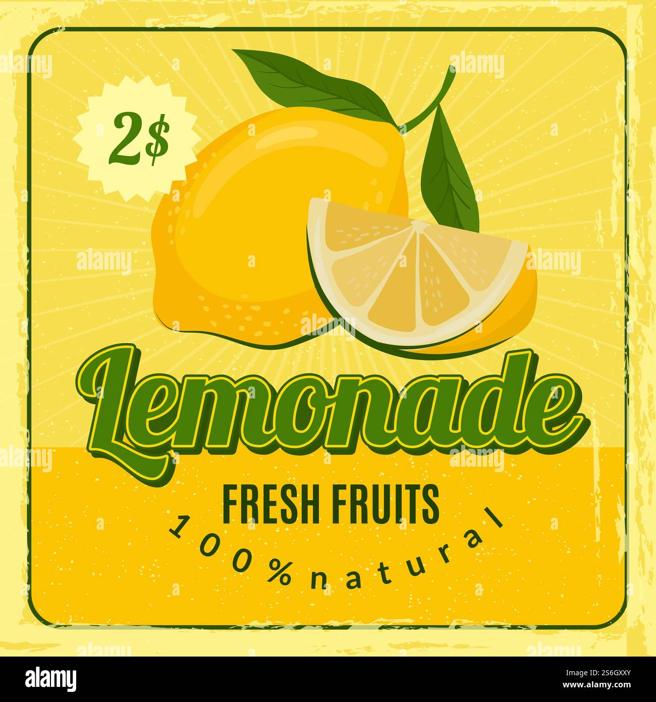 Lemonade retro poster. Brochure marketing placard with fresh lemon ...