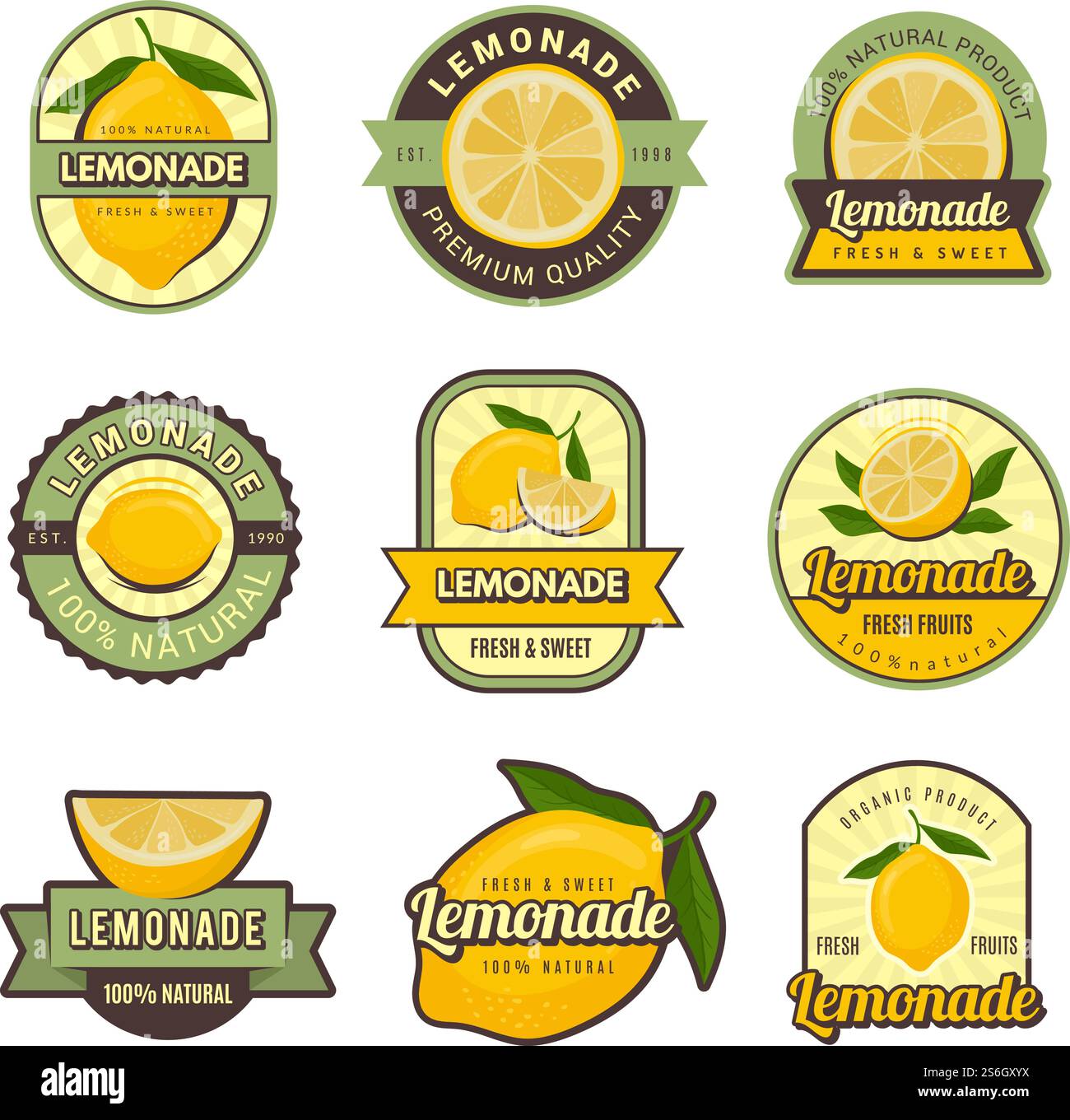 Lemon labels. Retro badges for cold juice drinks lemonade stamps for ...
