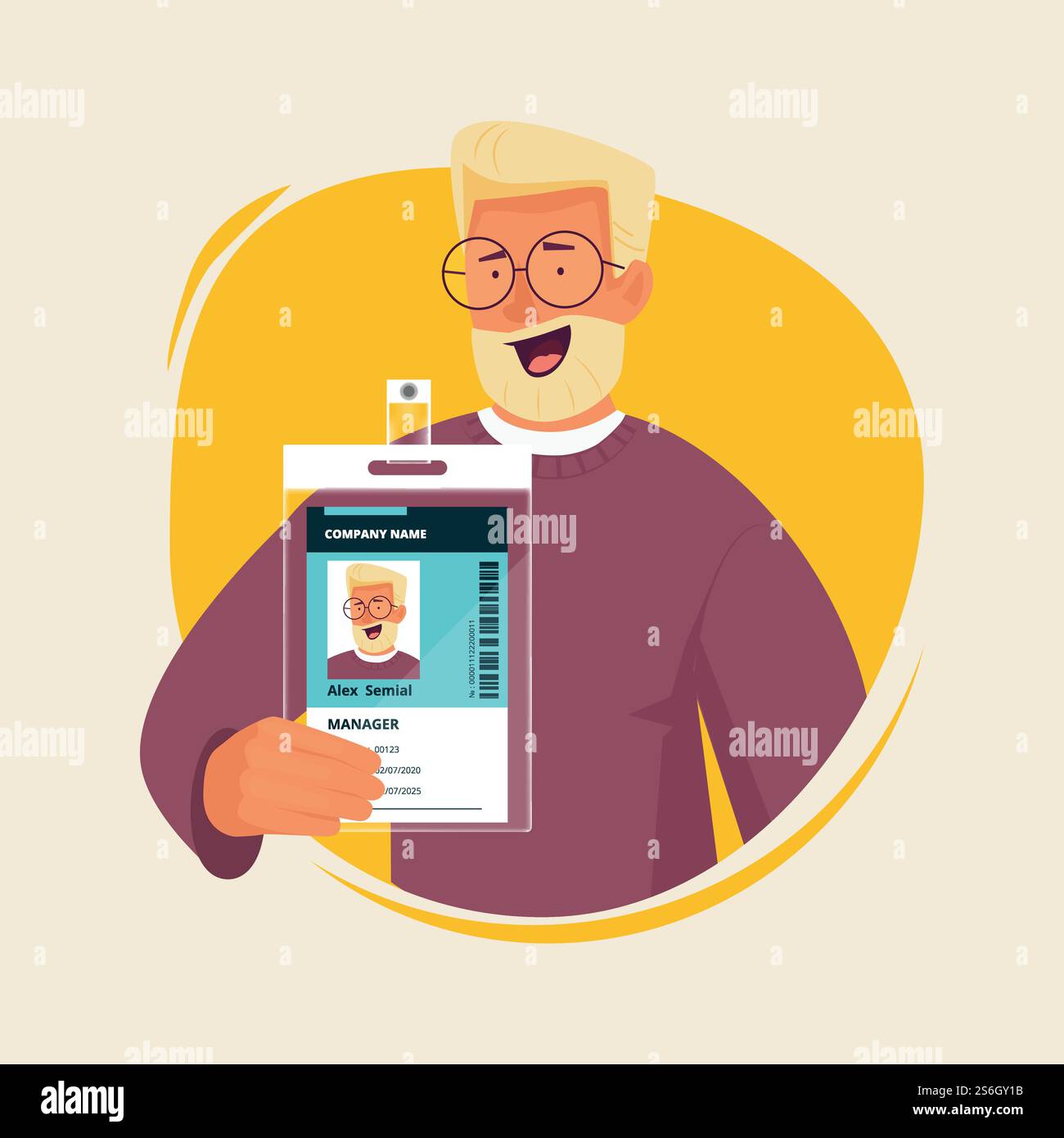 Office manager with id card. Businessman presenting personal badge ...