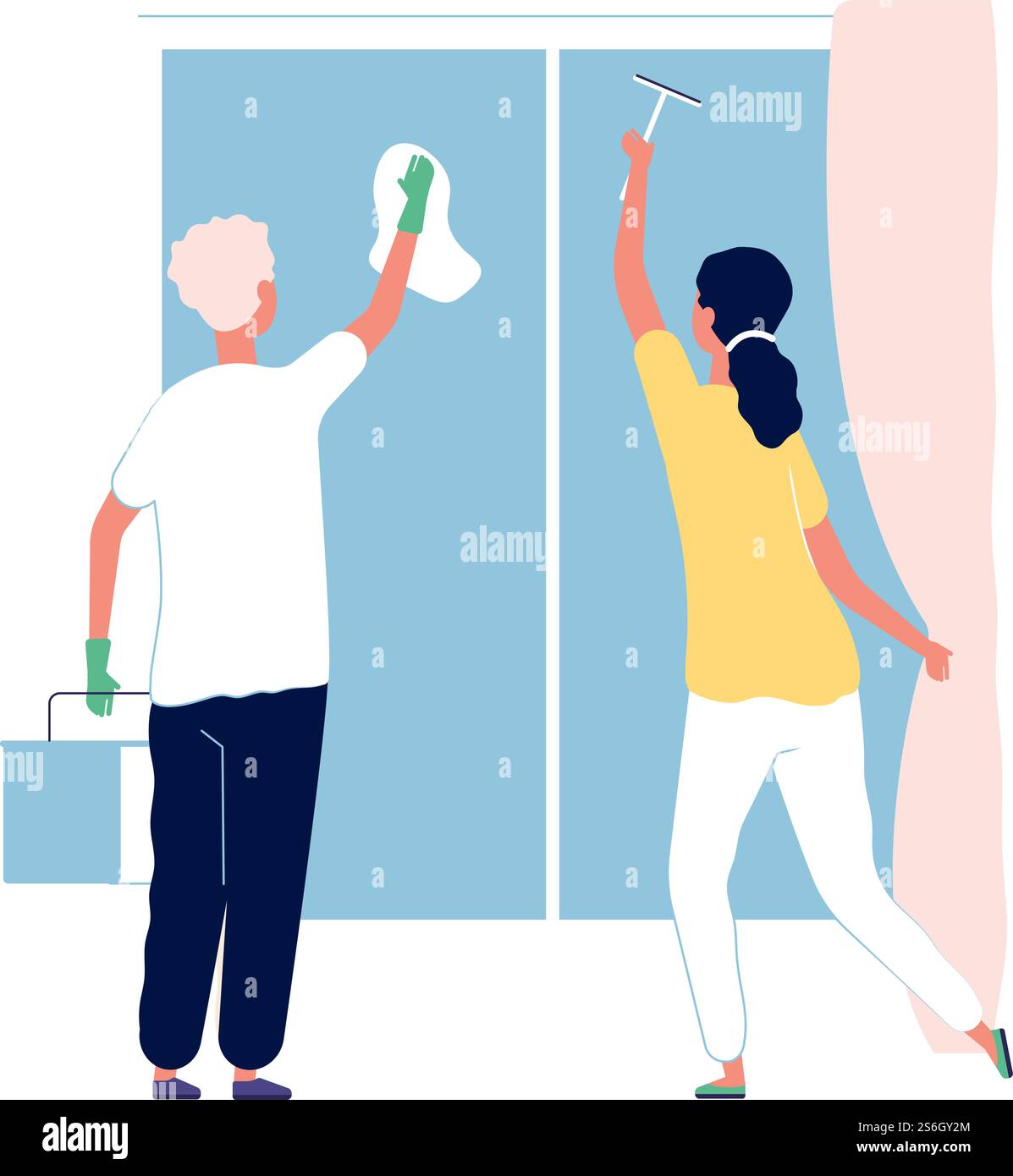 Cleaning service. People washing windows. Man and woman clean house ...