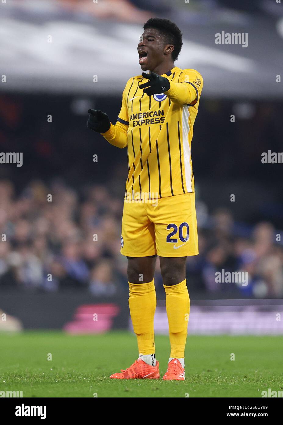 Ipswich, UK. 16th Jan, 2025. Brighton's Carlos Baleba during the ...