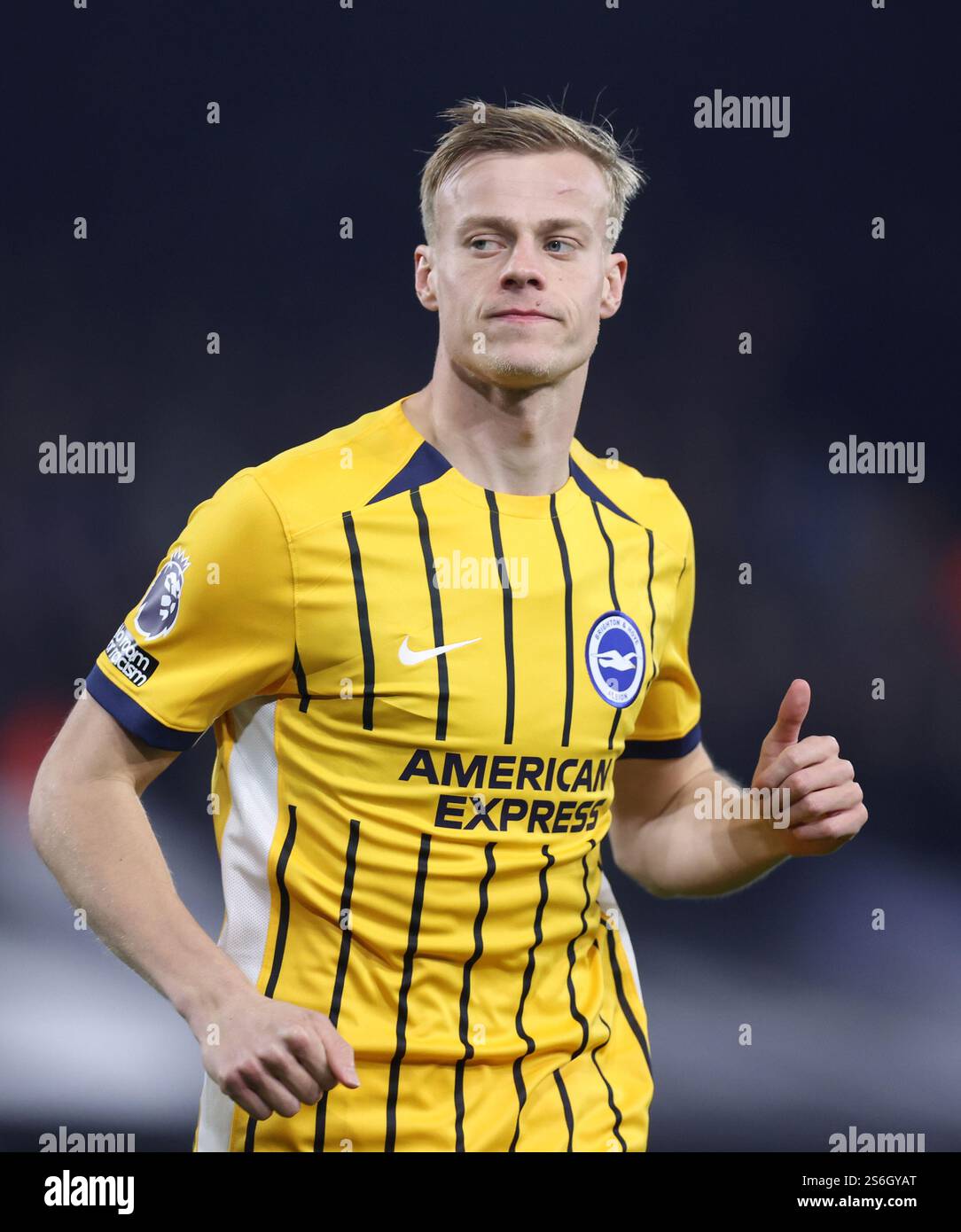 Ipswich, UK. 16th Jan, 2025. Brighton's Jan Paul van Hecke during the ...