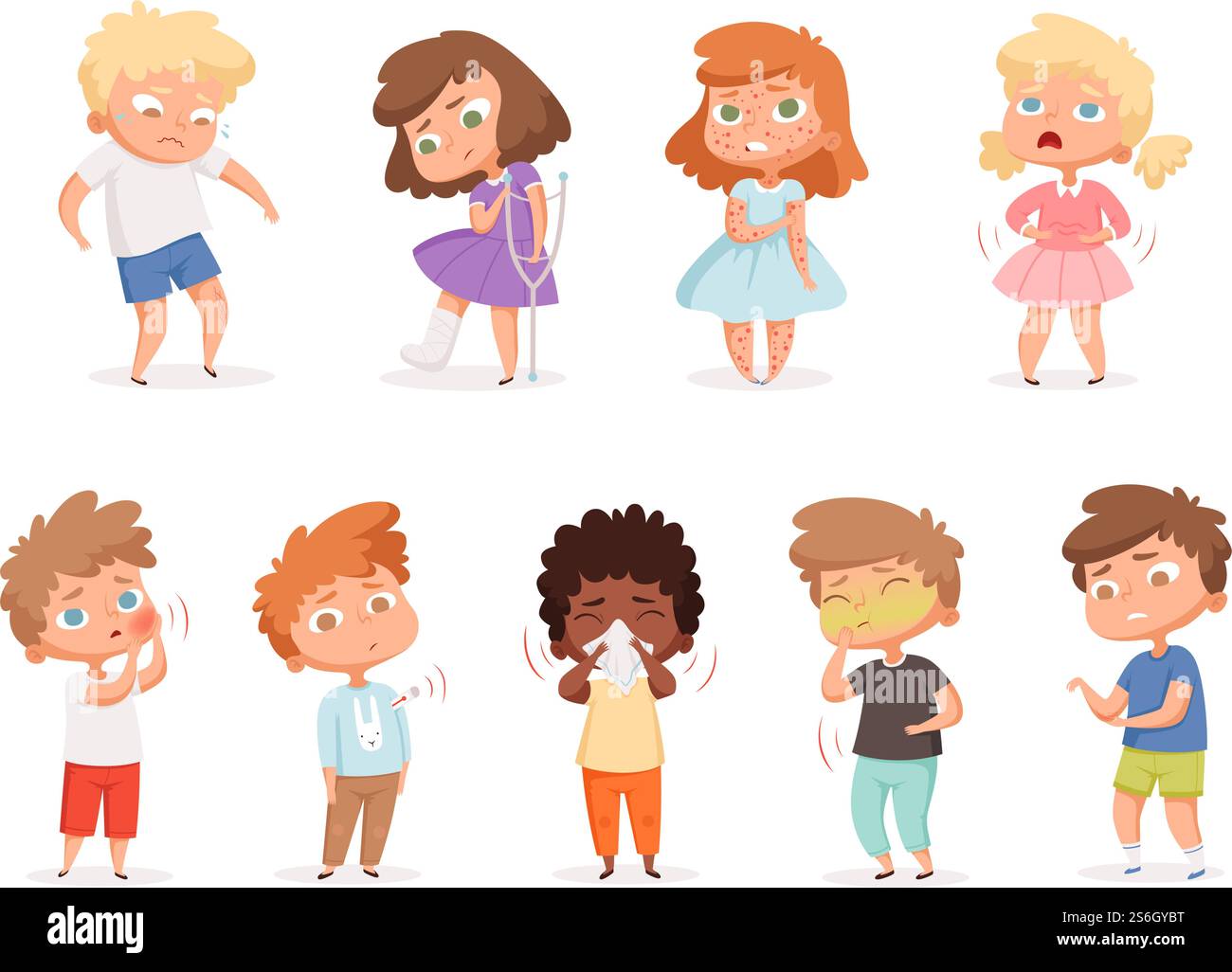 Unhealthy kids. Sick people coughing illness problems health vomiting ...