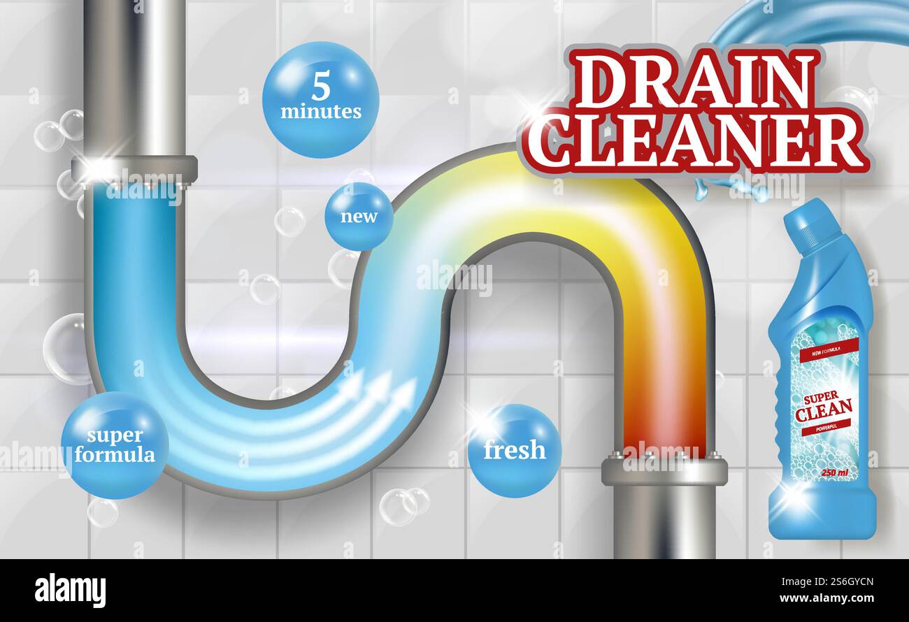 Cleaning pipes. Ads placard of bathroom piping drain plumber vector ...