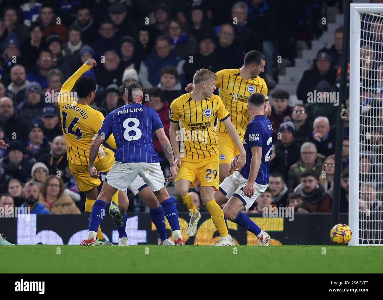 Ipswich, UK. 16th Jan, 2025. Brighton's Georginio Rutter scoring his ...
