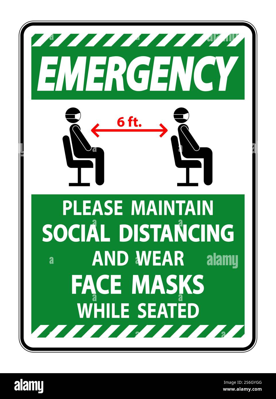 Emergency Maintain Social Distancing Wear Face Masks Sign on white ...