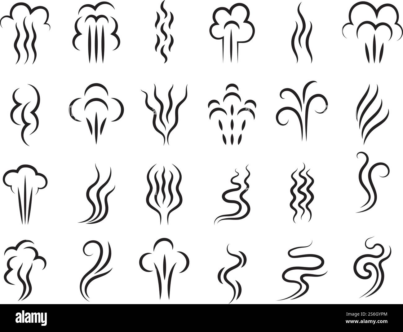 Odour graphic. Vapour aroma clouds symbols abstract lines vector ...