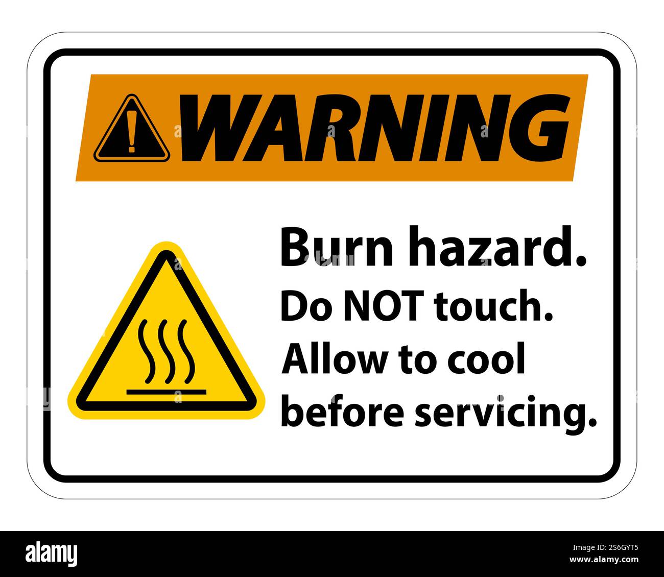 Warning Burn hazard safety,Do not touch label Sign on white background ...