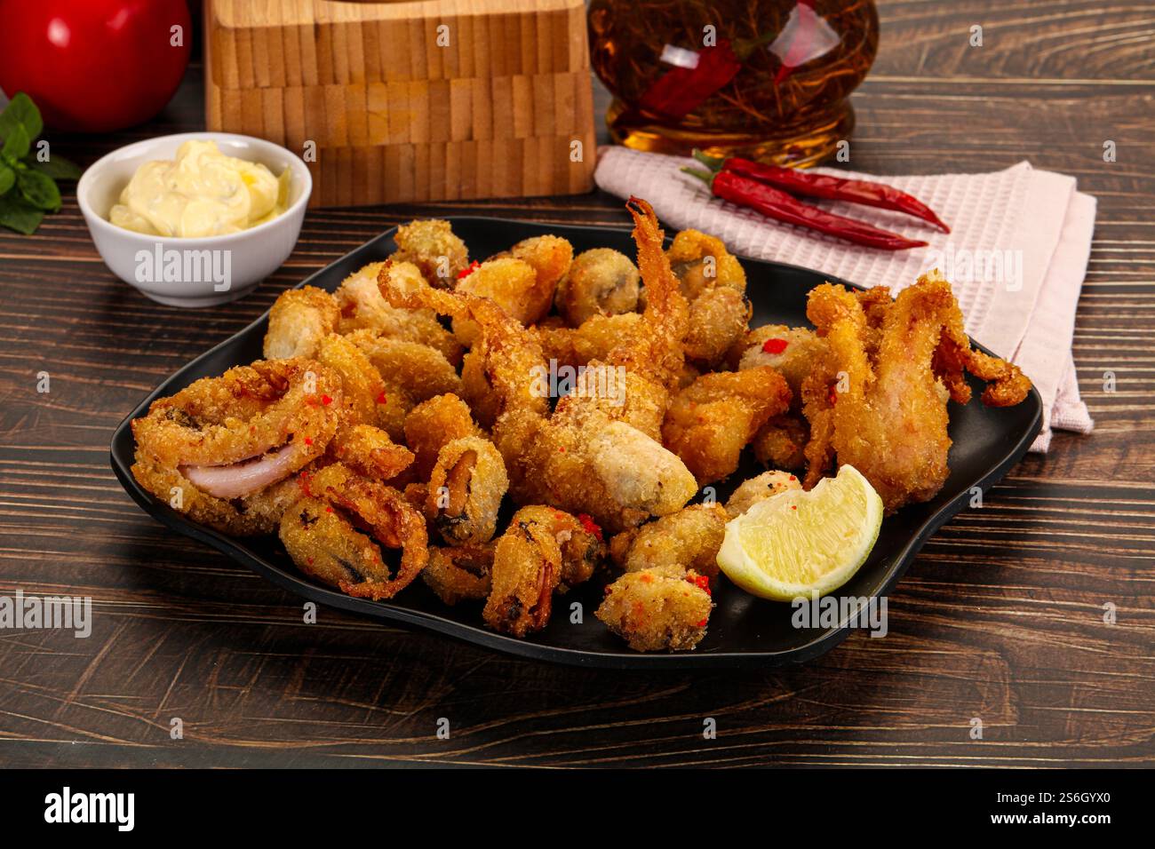 Fritto misto - deep fried seafood mix - calamari, prawn, fish, mussels ...
