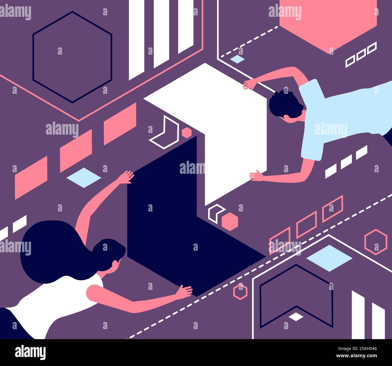 Teamwork metaphor. Abstract puzzle, geometric shapes illustrating ...