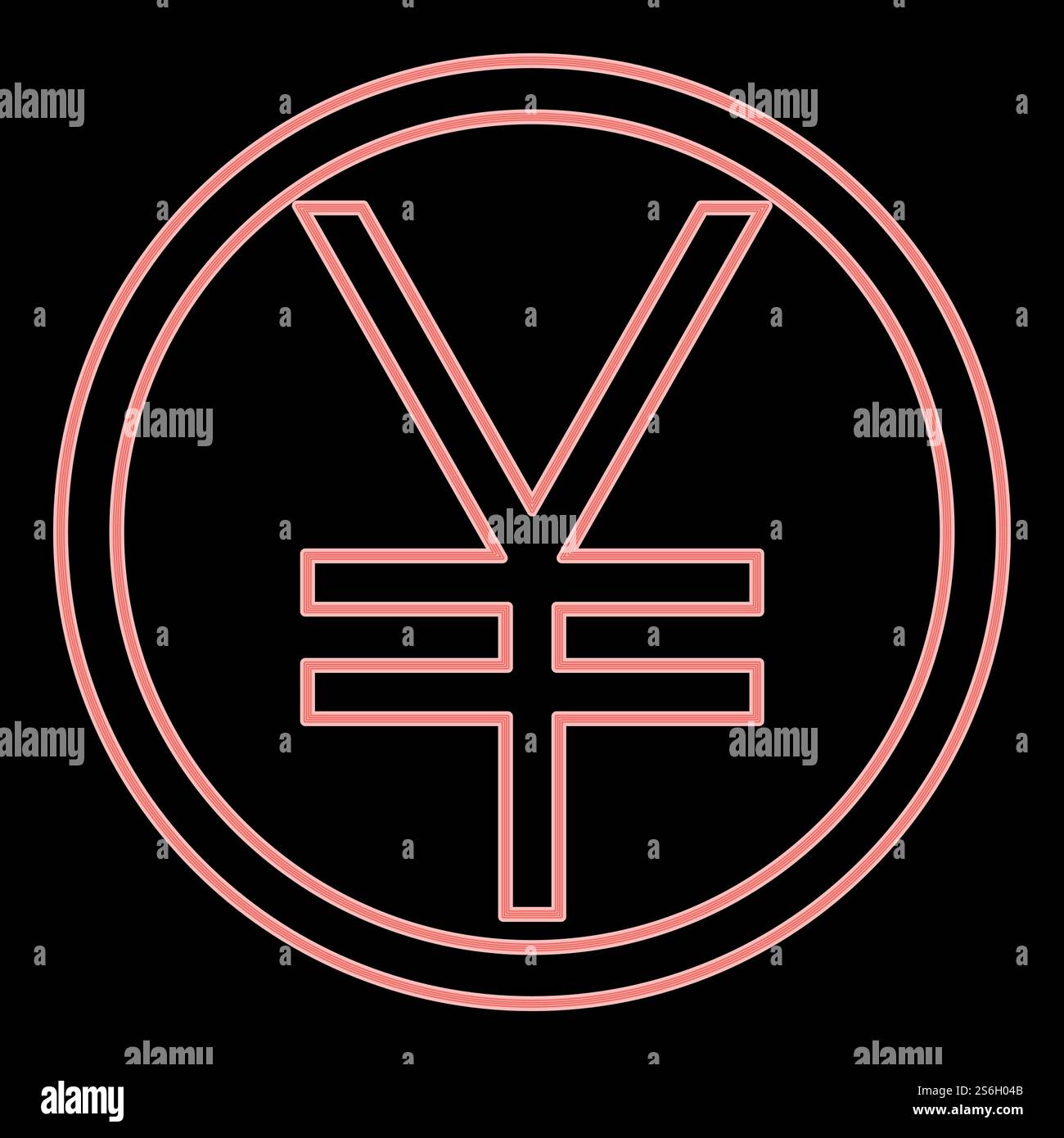 Neon yuan in the circle it is the red color vector illustration flat ...
