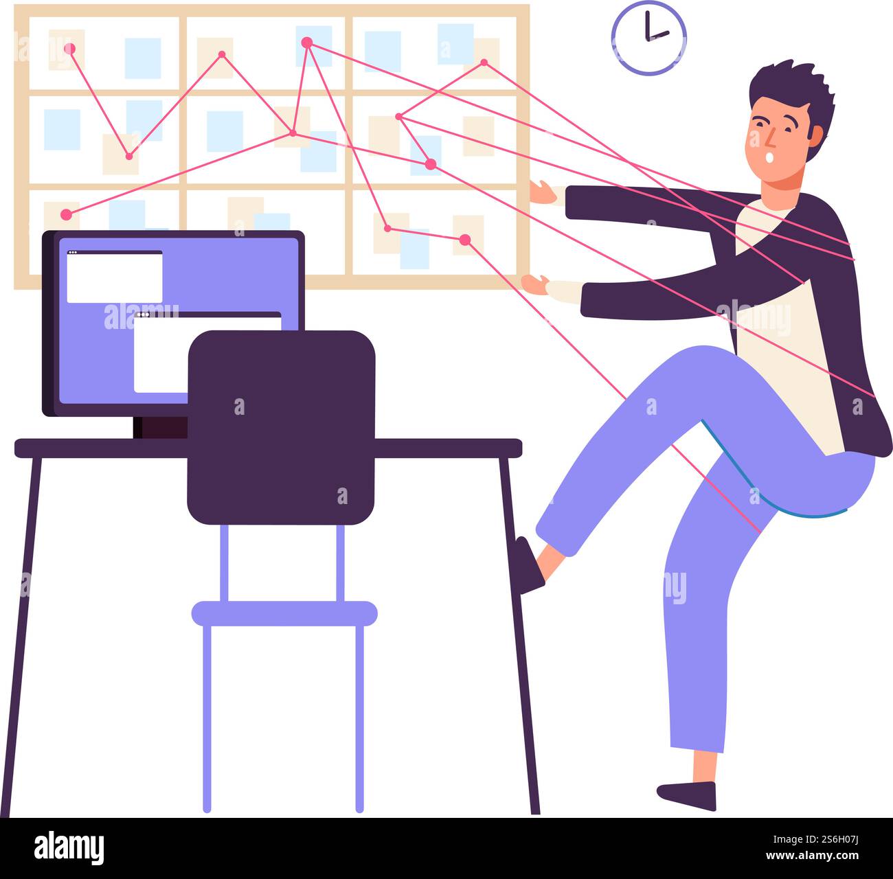 Time management. Man organized work, inefficiency task board. Manager ...