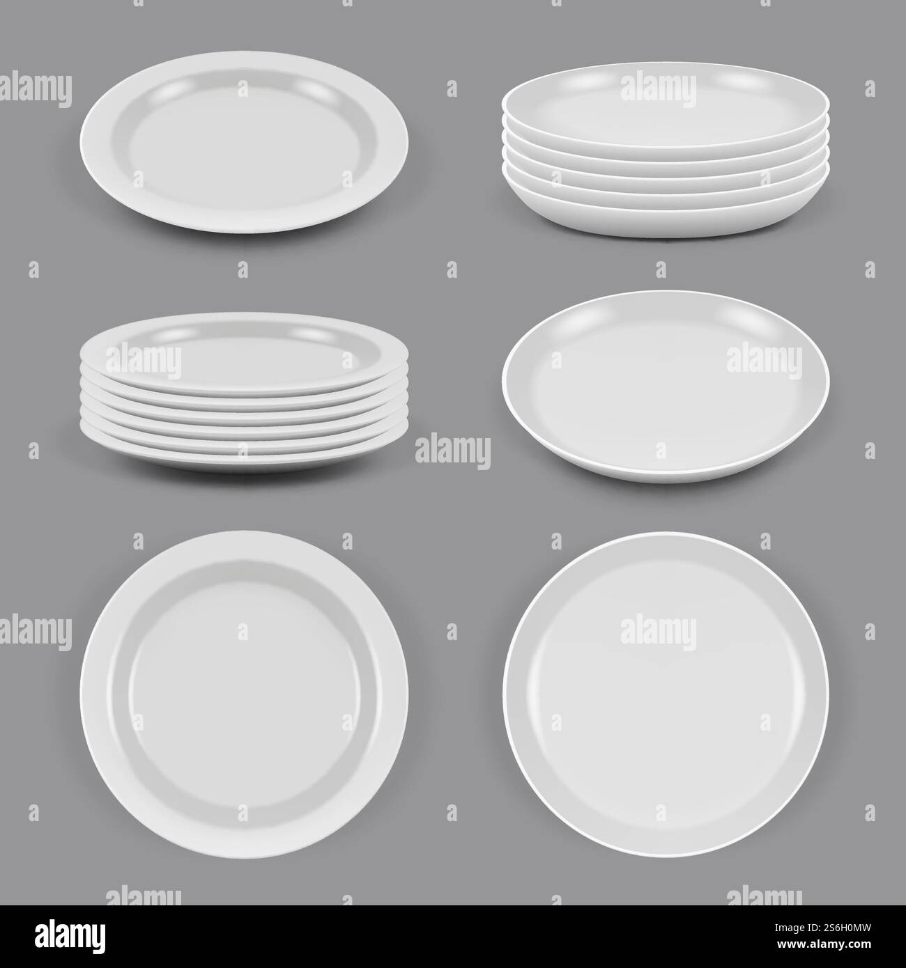 Ceramic plates. Realistic dishes for food kitchen utensils bowls and ...