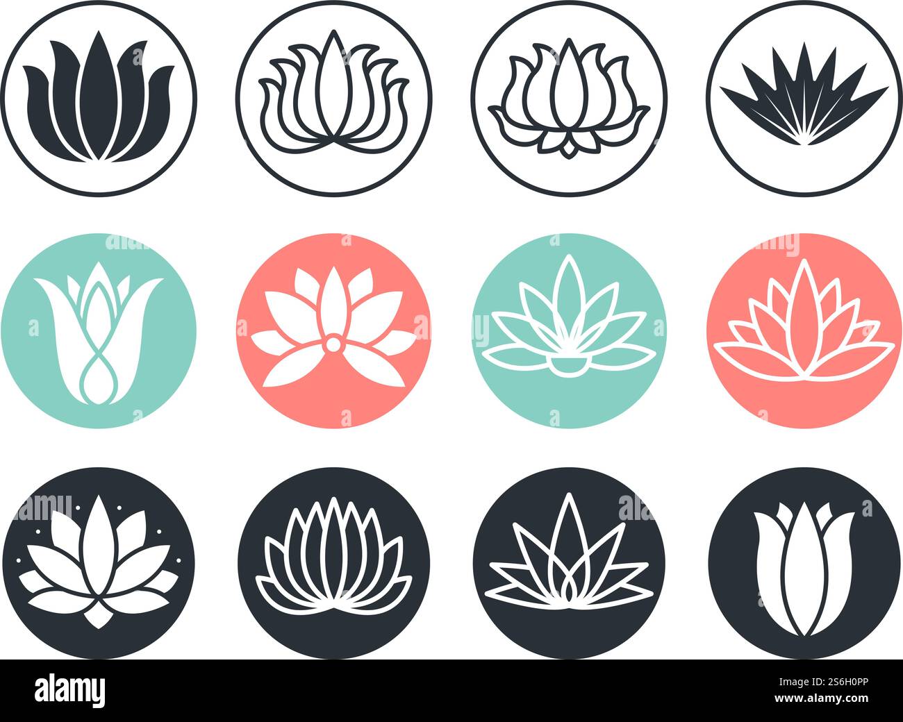 Lotus flowers icon. Stylized abstract beauty harmony plants vector ...