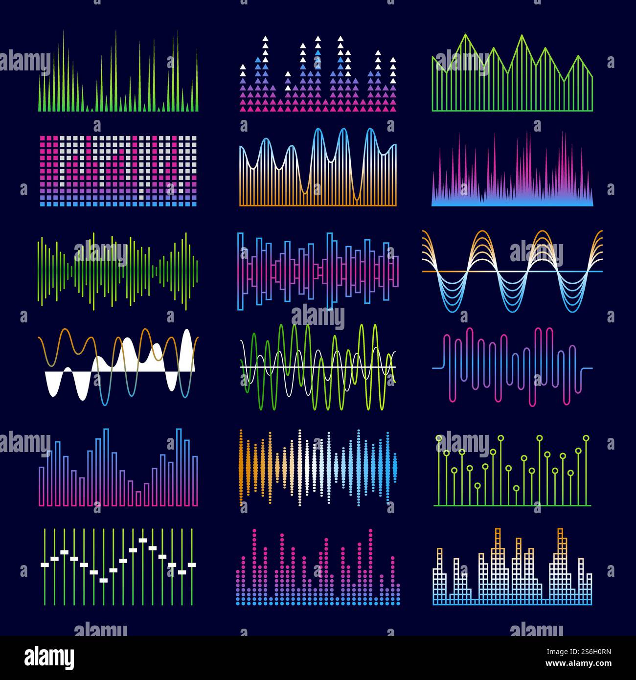 Sound waves. Music symbols equalizer shapes signal voicepulse vector ...