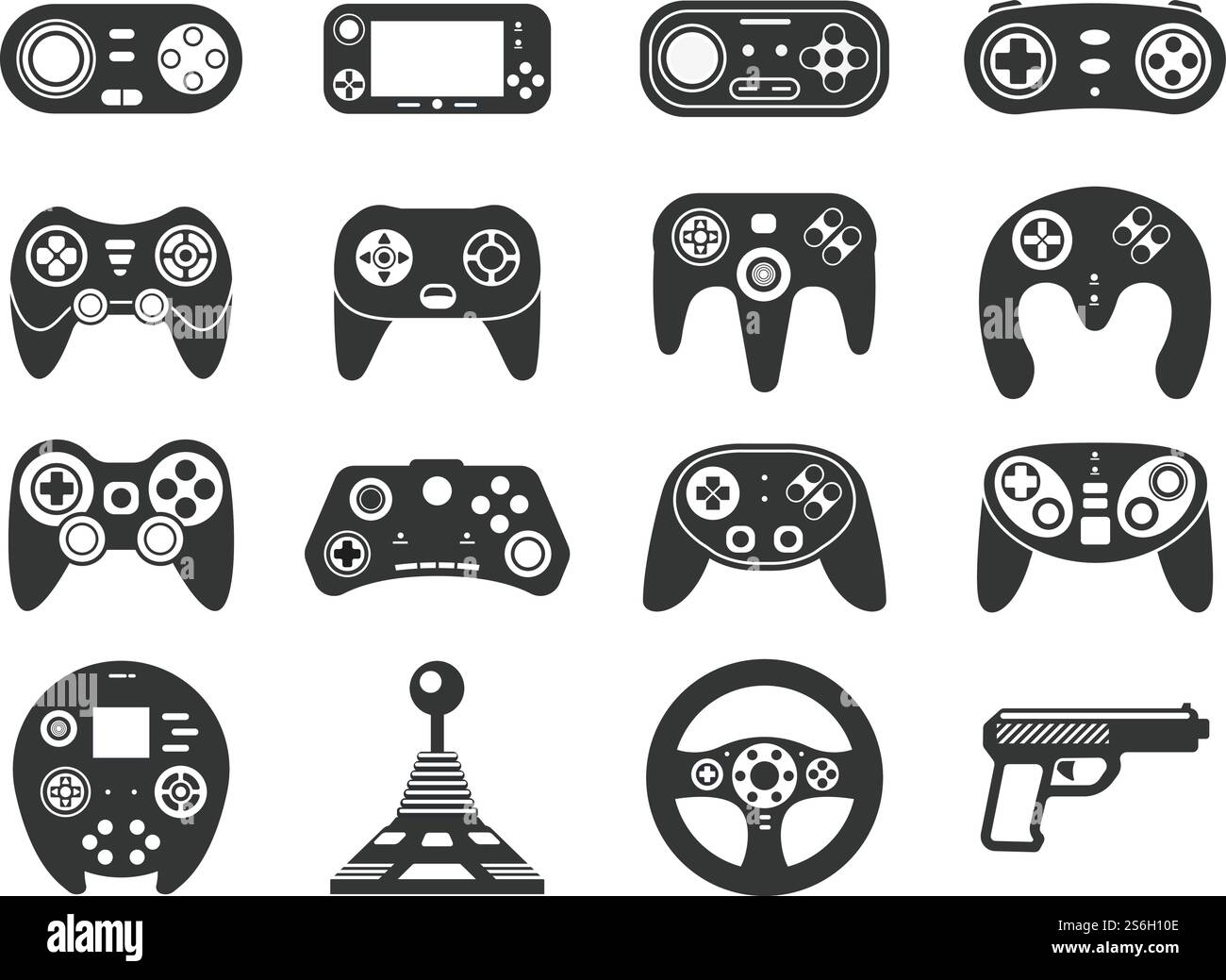 Black game console. Video games joystick, playing device. Isolated computer gadgets, controller ...