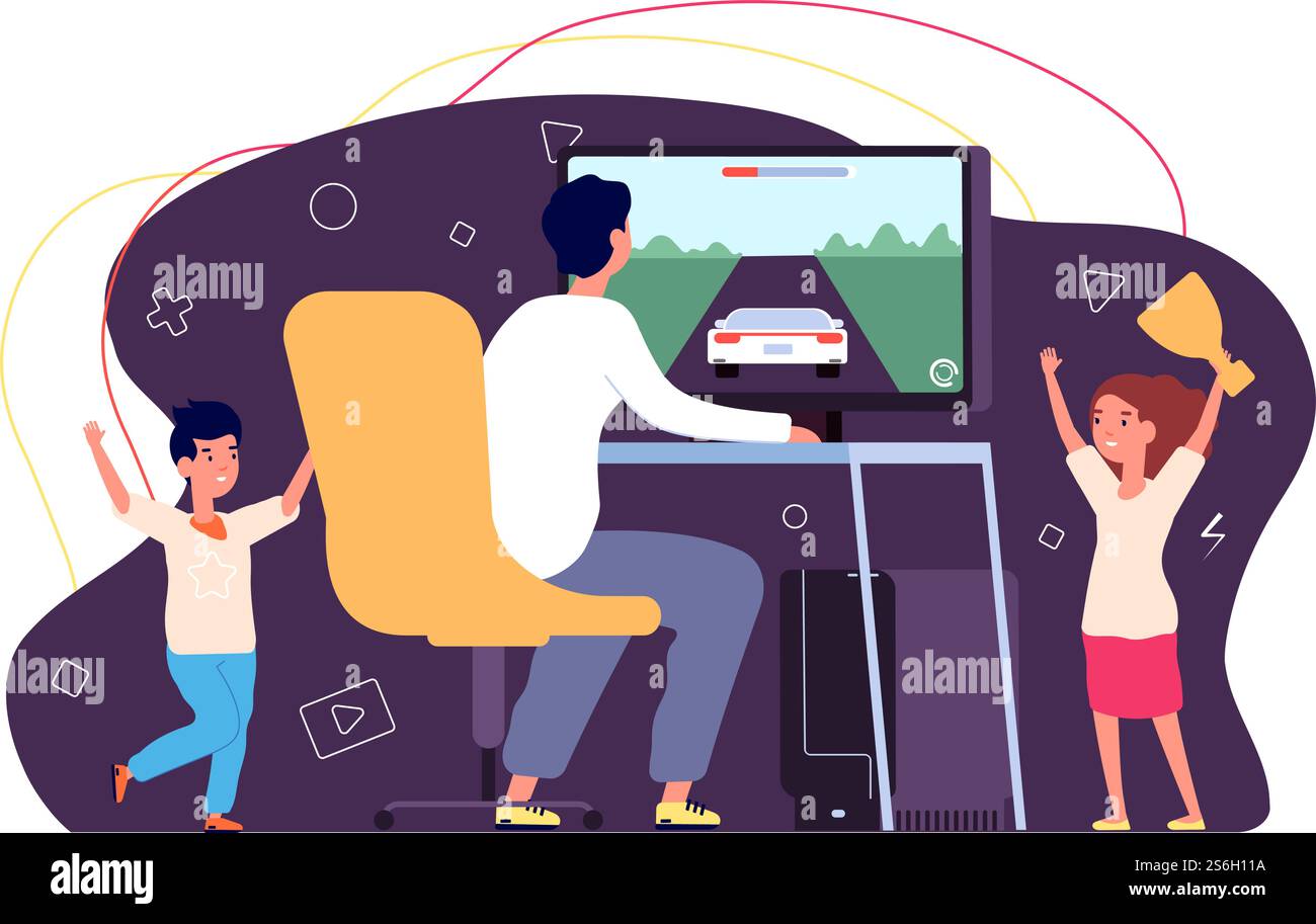 Gamer and fans. Cyber sports games. Videogames, guy and cheering fans ...