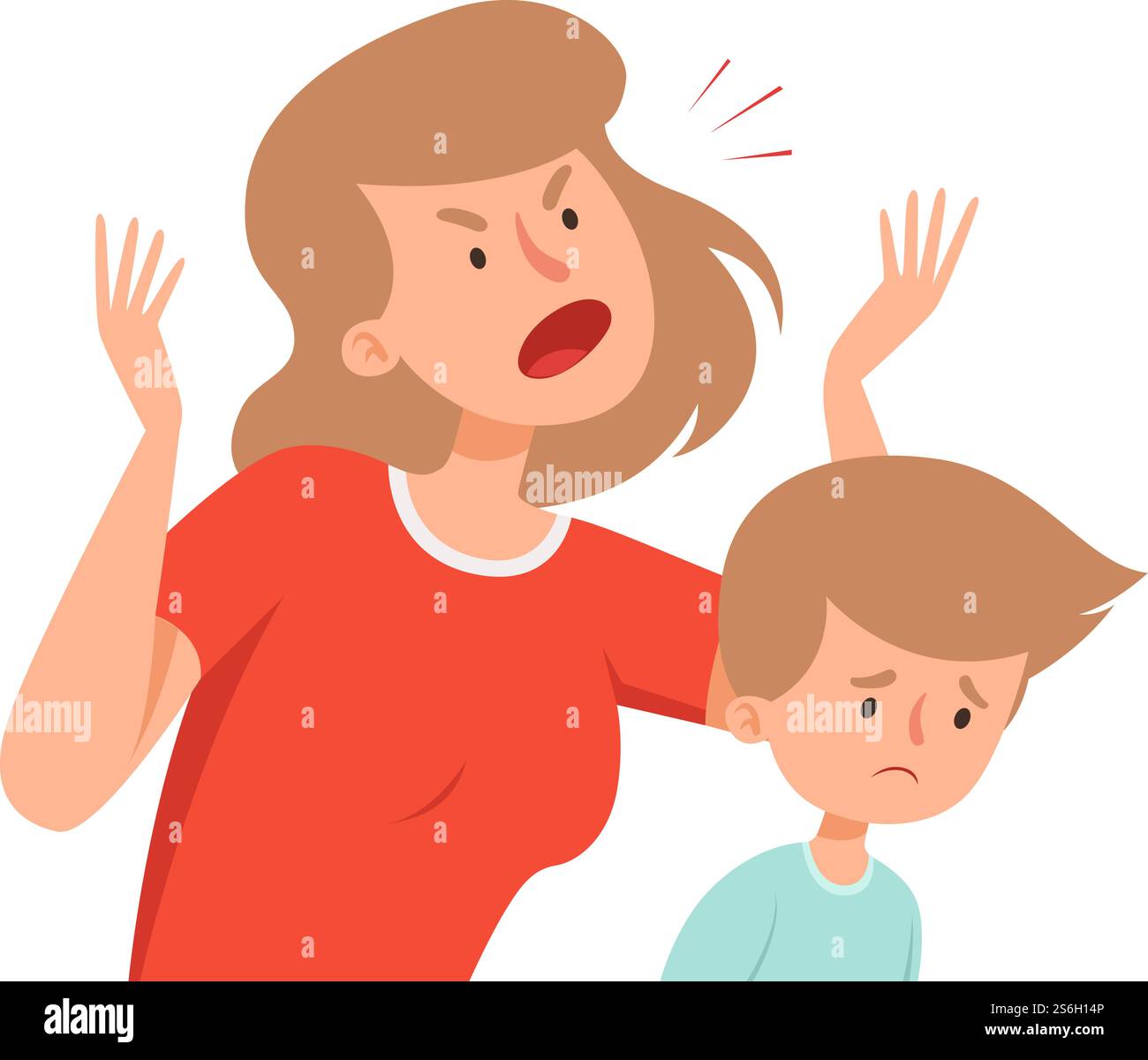 Domestic violence. Angry mother, sad boy. Bullying and abusing behavior ...