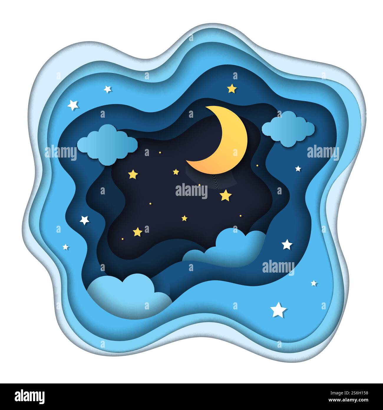 Night background. Abstract origami landscape from cut paper with ...