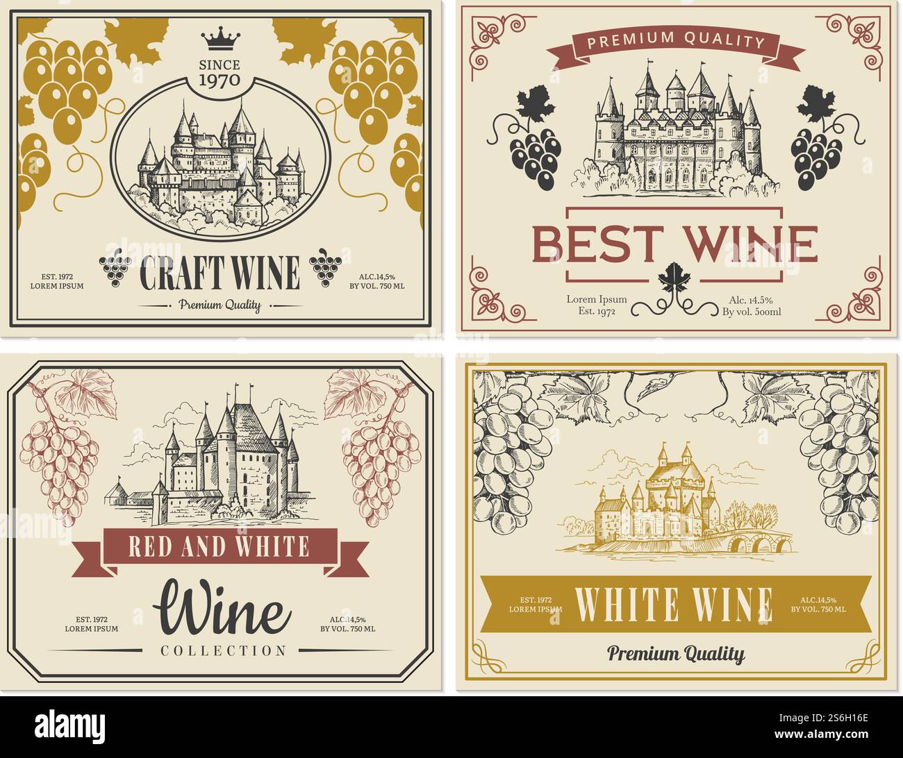 Wine labels. Vintage images for labels old medieval castles and towers ...