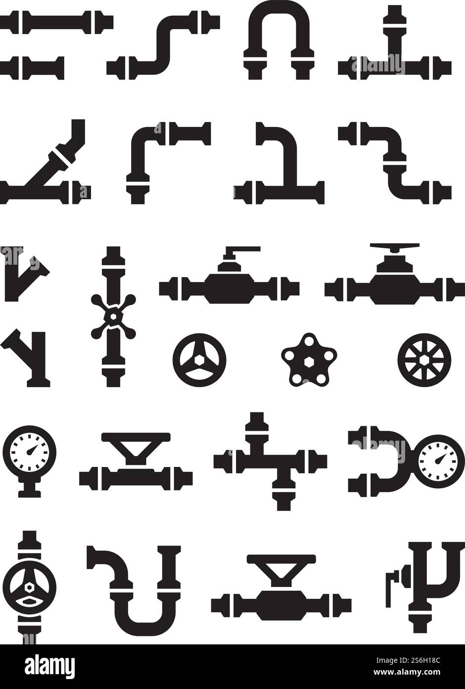 Pipe symbols. Gas or water pipelines steam pressure counters faucets ...