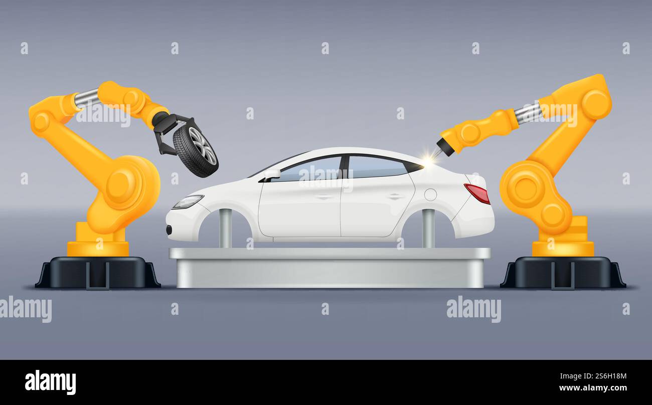 Industry conveyor. Vehicle production manufacturing processes robotic ...