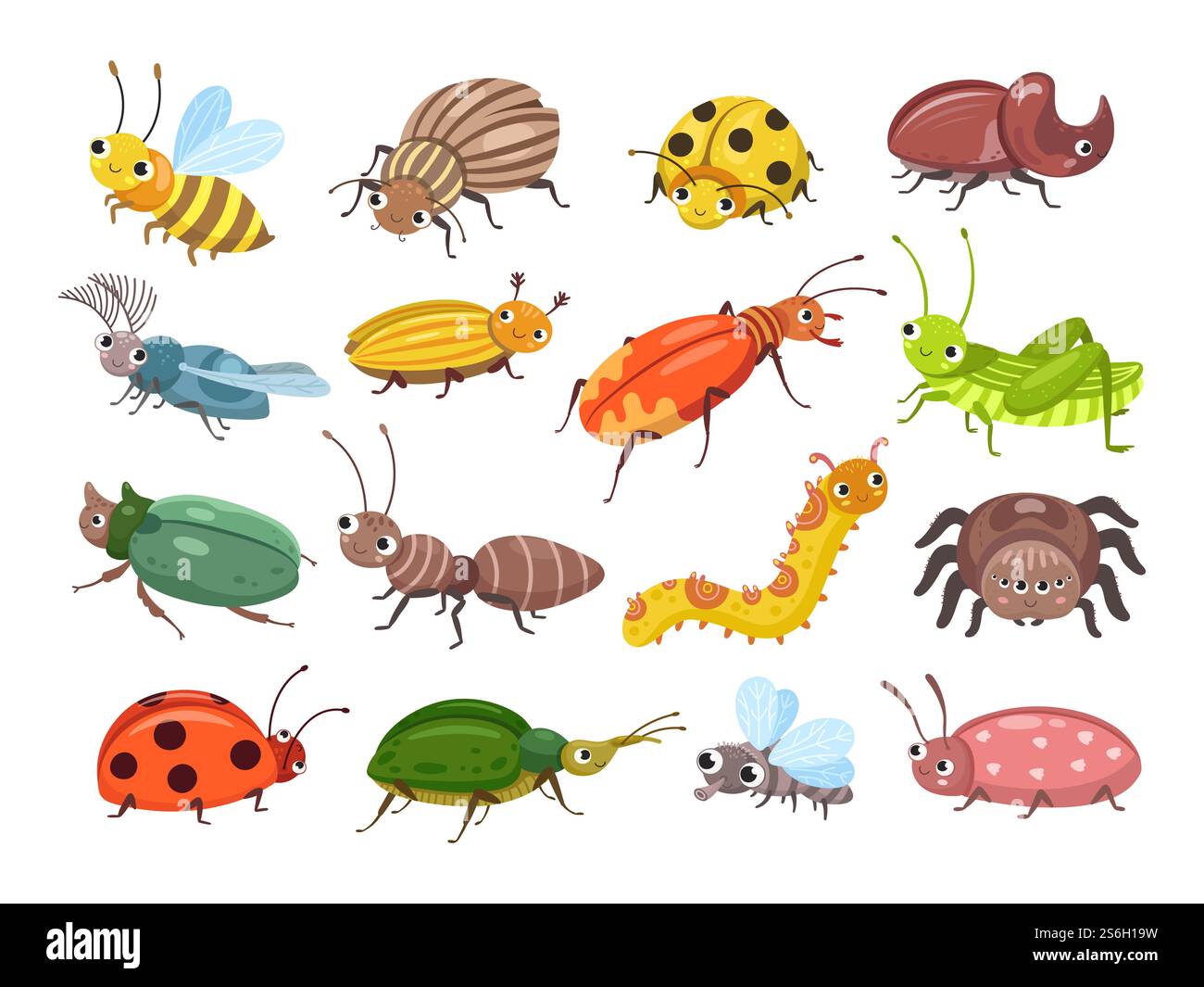 Cartoon beetle. Funny smiling bugs, children beetles. Happy insects ...