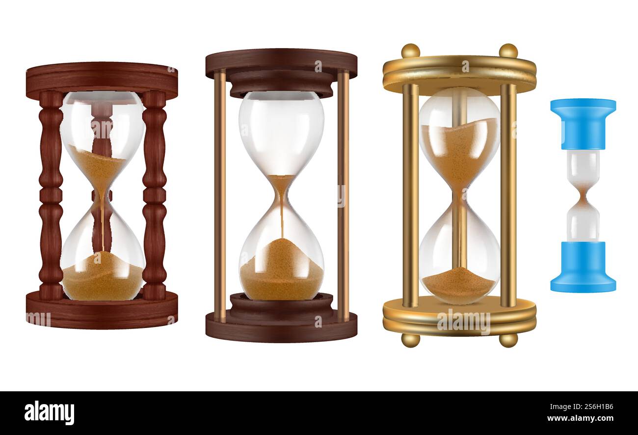 Sand watches. Retro hourglasses vintage history clocks management ...