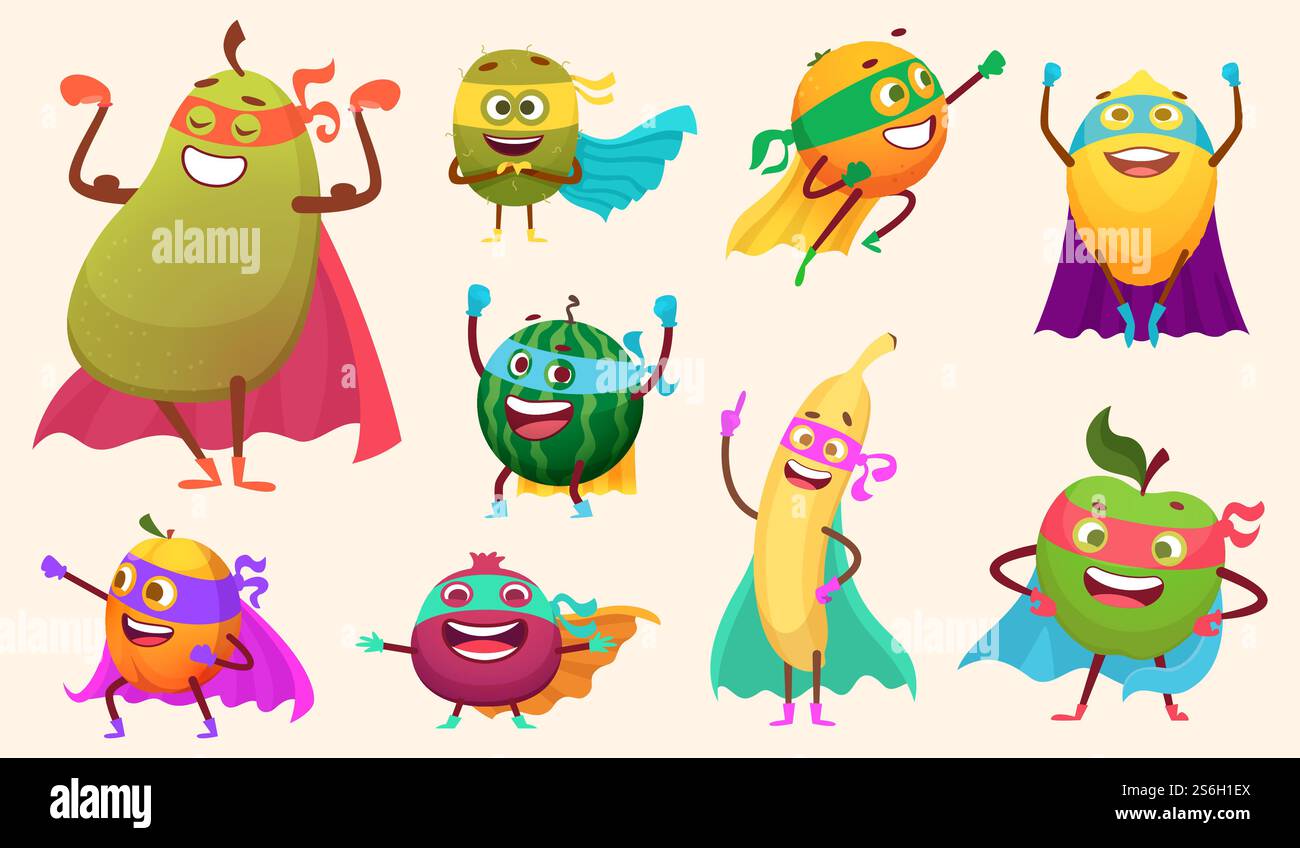 Superheroes fruits collection. Characters healthy vegetables comics ...