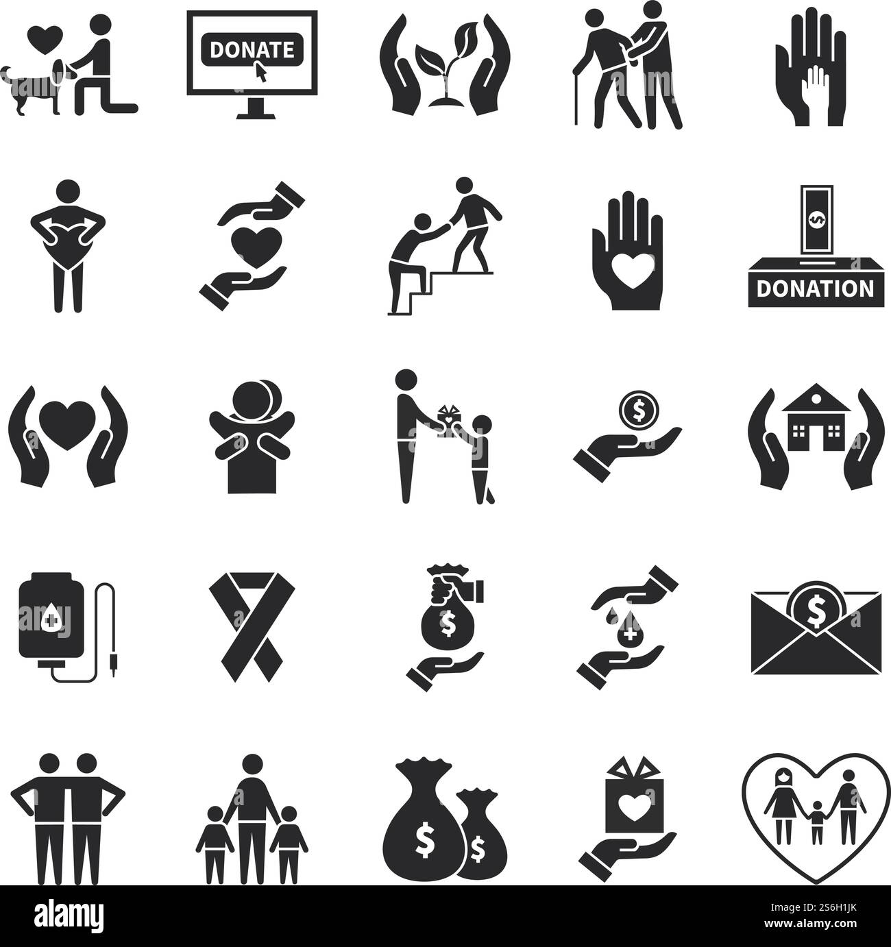 Charity icons. Volunteer helping, world social communities symbols ...