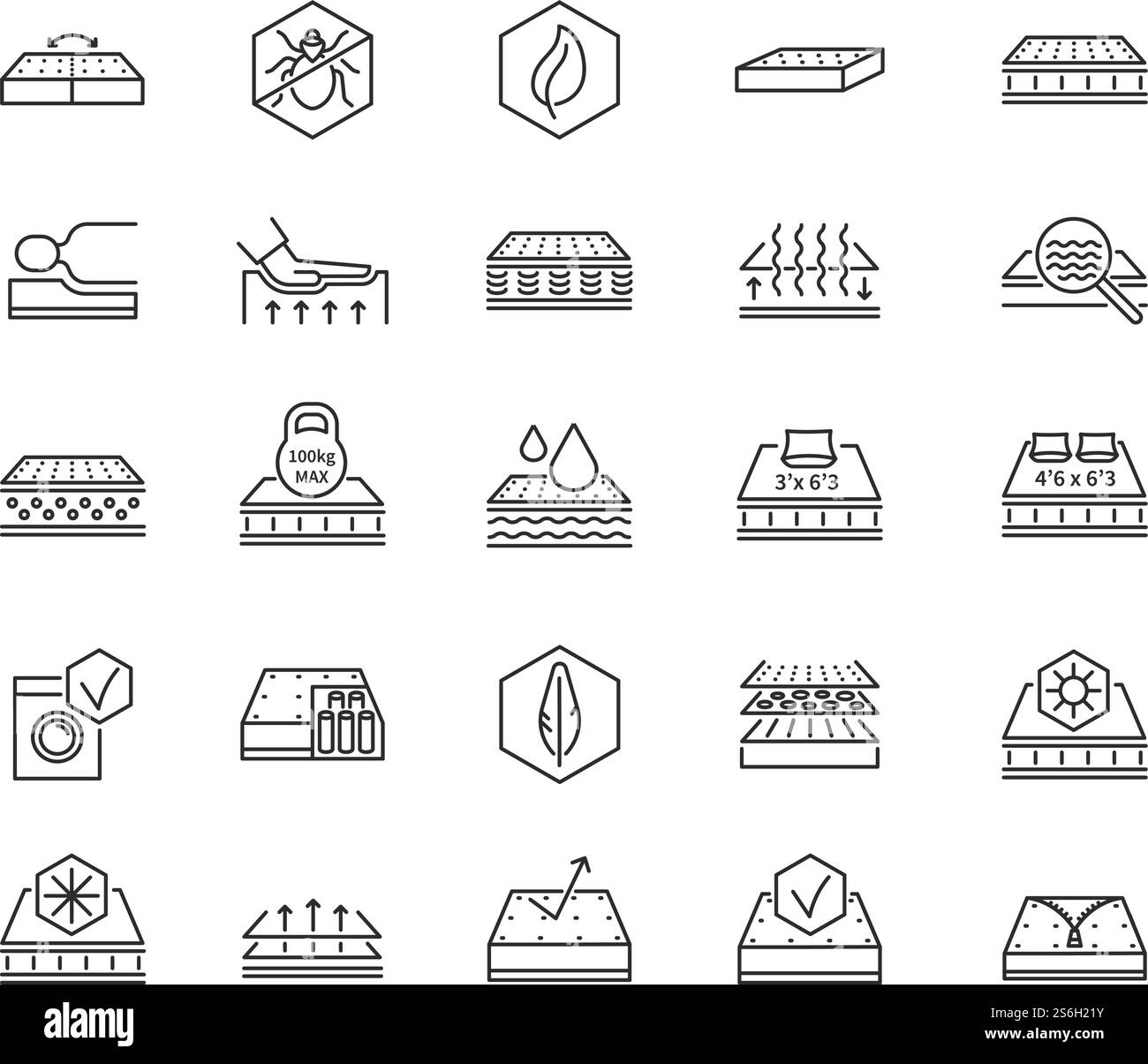 Mattress icons soft latex foam memory symbols line mattresses hi-res ...